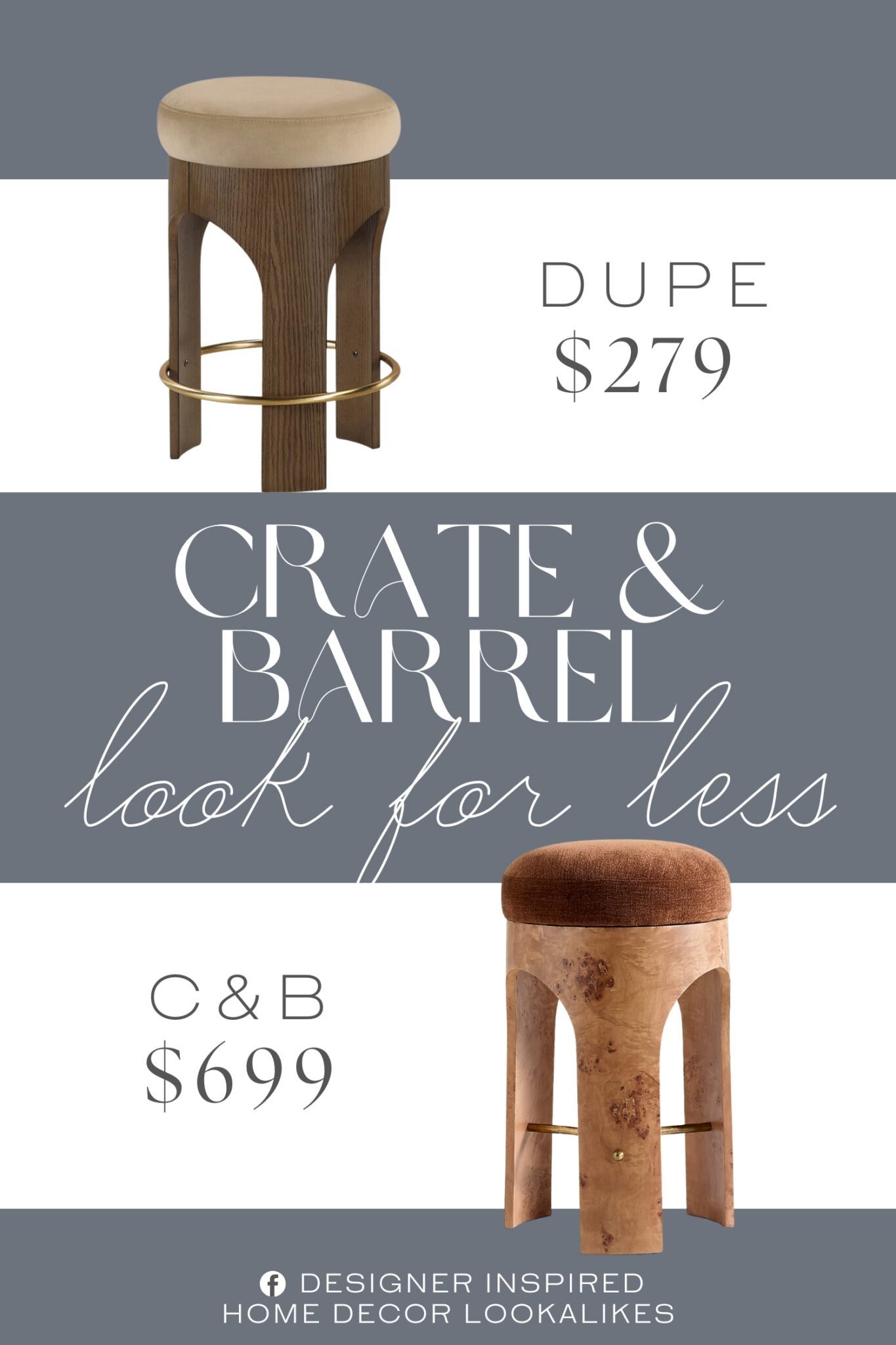 Crate & Barrel Carolina Burl Wood Swivel Counter Stool Dupe
