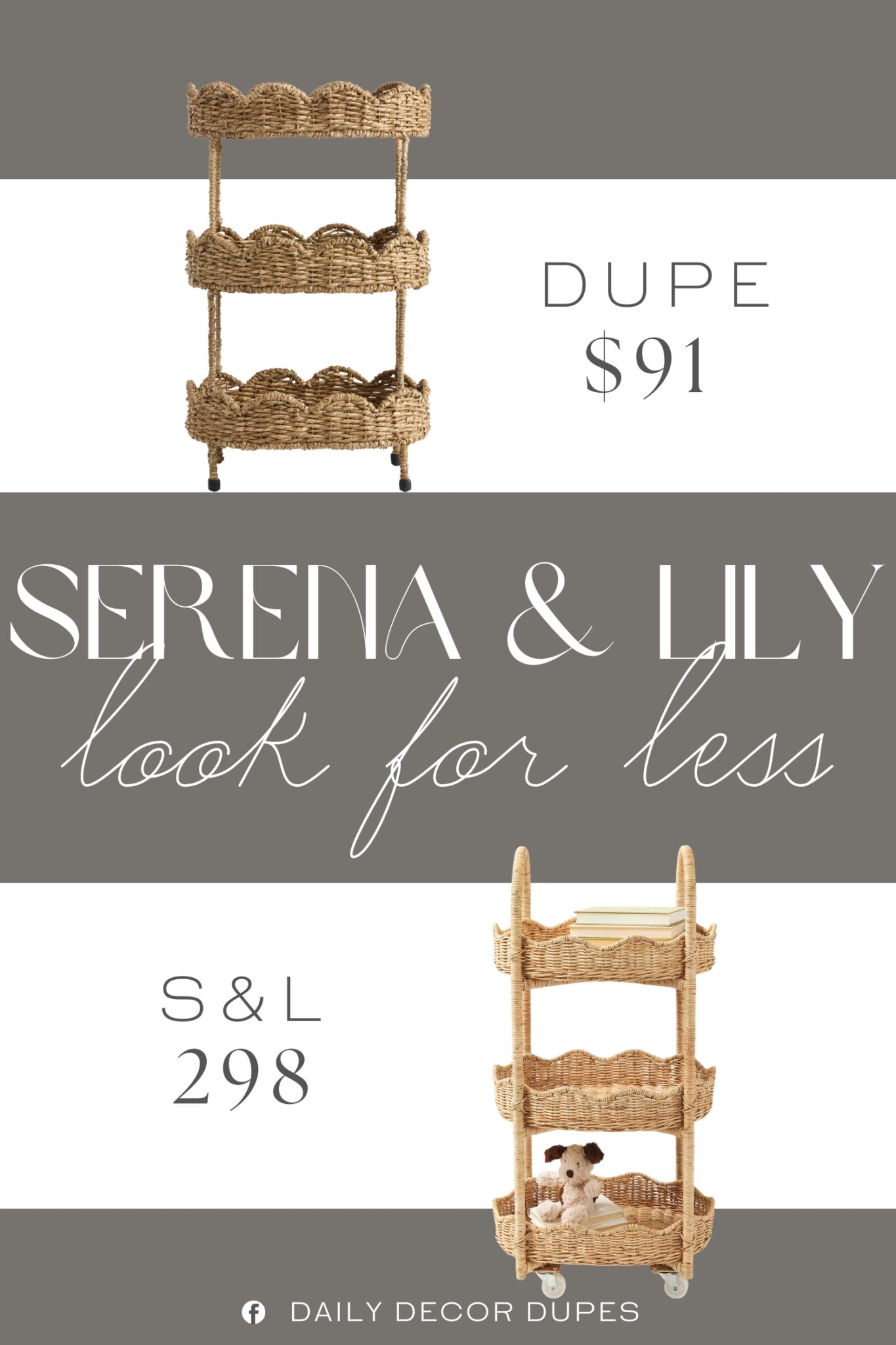 Serena & Lily Rattan Wave Rolling Storage Cart Dupe